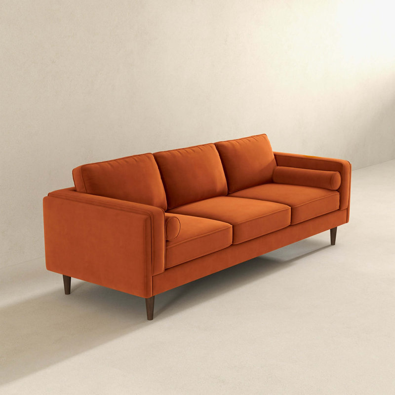 Corrigan Studio® Fordham Burnt Orange Velvet Large Sofa | Wayfair